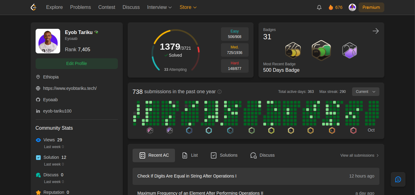 Eyob Tariku | Mobile App Developer, MERN Full-Stack Engineer, LeetCode Top